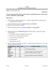 CS110 Hmk03 Questions Docx CS 110 INTRODUCTION TO COMPUTER SCIENCE Name Yau Yin Kennedy Lam