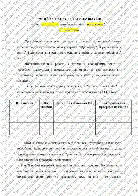 Річний звіт асистента вихователя інклюзивної групи в ЗДО Інші методичні матеріали