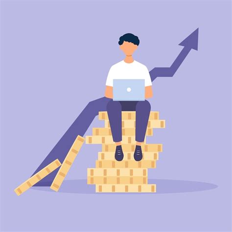 Premium Vector Young Man Earning Money With Laptop On The Internet