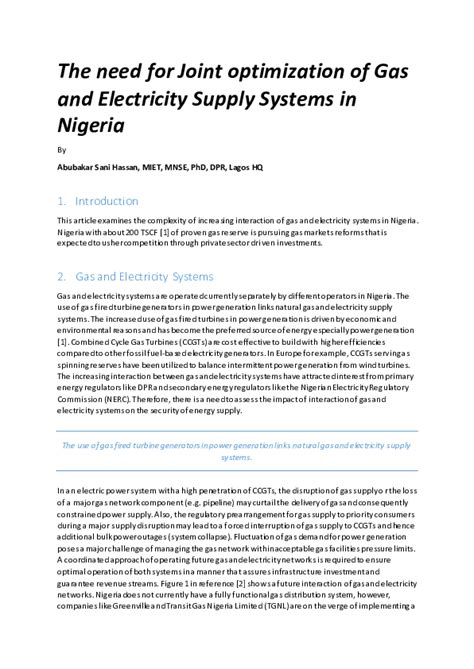 Pdf The Need For Joint Optimization Of Gas And Electricity Supply Systems In Nigeria