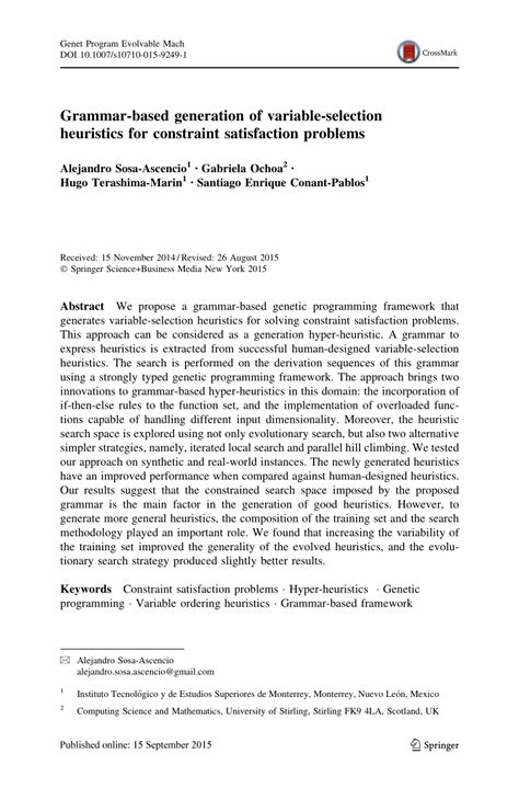 Pdf Grammar Based Generation Of Variable Selection Heuristics For
