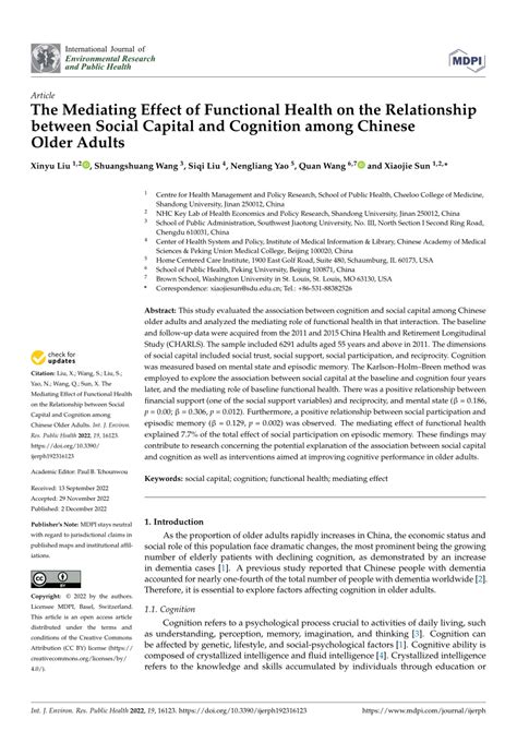 Pdf The Mediating Effect Of Functional Health On The Relationship Between Social Capital And