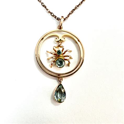 Edwardian 9ct Gold Spider Pendant And Chain Necklace