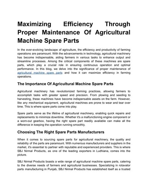 Ppt Maximizing Efficiency Through Proper Maintenance Of Agricultural Machine Spare Parts