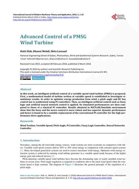 Pdf Advanced Control Of A Pmsg Wind Turbine