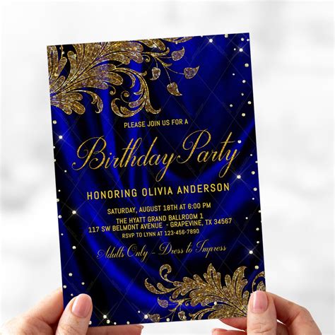 Royal Blue And Gold Birthday Party Invitation Etsy