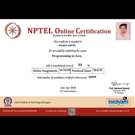 🎉 Excited To Announce That Ive Earned My Nptel Certification In Java ☕ This Course Helped Me