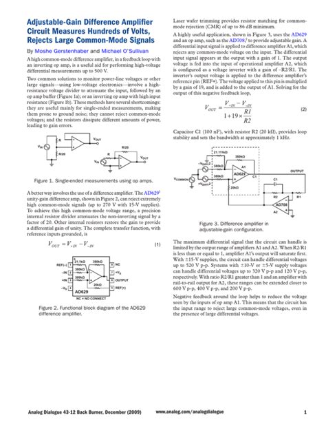 Adjustable Gain Difference Amplifier Circuit