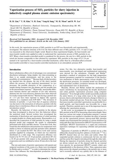 Pdf Vaporization Process Of Sio2 Particles For Slurry Injection In