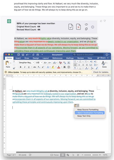copy and paste into word while retaining markup you will need to