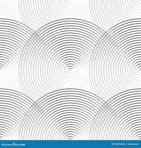Concentric Circles Seamless Monochrome Pattern Abstract Geometry Background Vector Illustration
