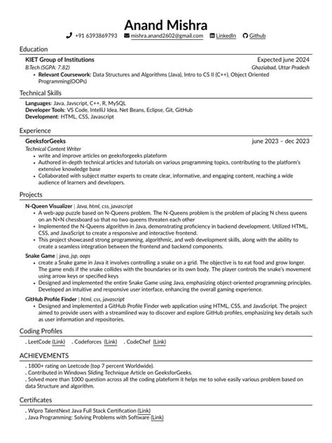 Swe Resume Template 2 Pdf Computer Programming Java