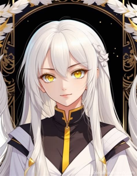 Manga 2d Soft Style White Long Hair And Yellow Eyes Beautiful Girl