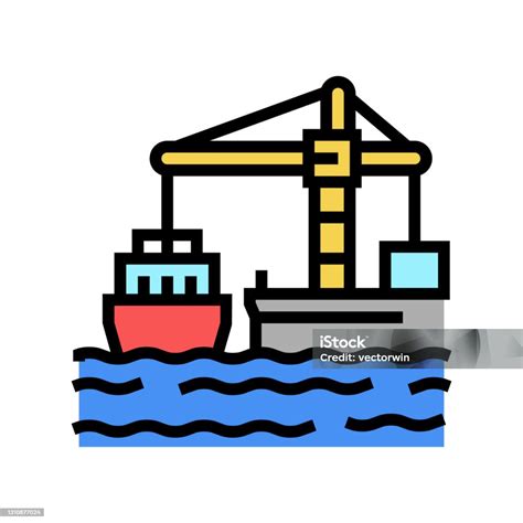 크레인 로더 포트 머신 컬러 아이콘 벡터 일러스트레이션 계류에 대한 스톡 벡터 아트 및 기타 이미지 계류 기계류 나름