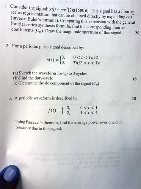Solved Fourier Series Synthesis Formula Find The Corresponding
