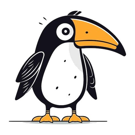 색 바탕에 고립된 귀여운 만화 투칸 터 일러스트레이션 프리미엄 Ai 생성 벡터