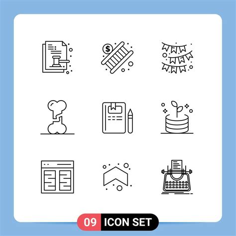 Pack Of 9 Modern Outlines Signs And Symbols For Web Print Media Such As Book Doctor Stair Broken