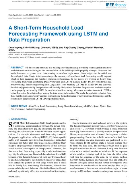 PDF A Short Term Household Load Forecasting Framework Using LSTM And