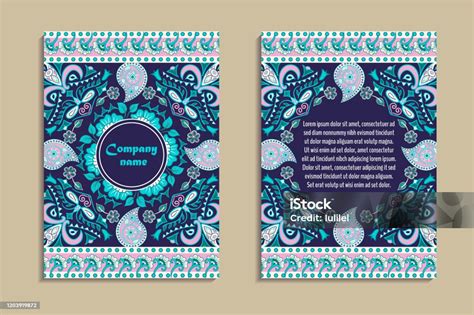 비즈니스 및 초대를 위한 브로셔 템플릿 A4 형식의 벡터 집합입니다 민족 인도 칼람카리 장식 꽃 페이즐리 장식 패턴 0명에 대한 스톡 벡터 아트 및 기타 이미지 Istock