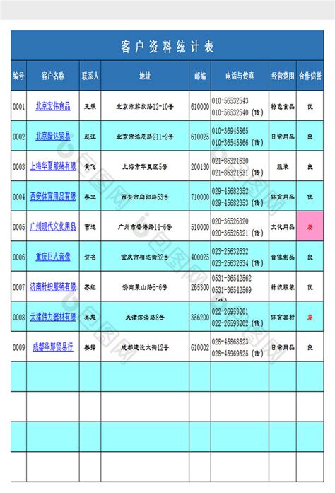 客户资料统计表excel模板下载 包图网