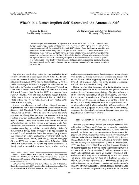 pdf what s in a name implicit self esteem and the automatic self