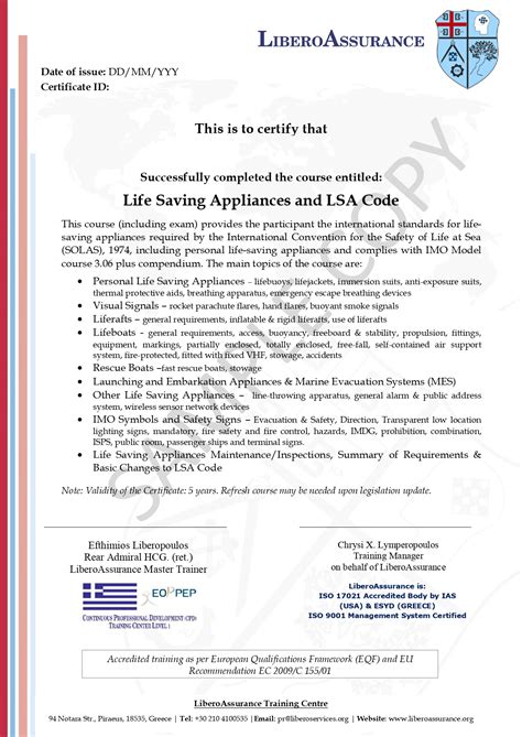 Life Saving Appliances And Lsa Code Libero Services