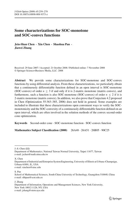 Pdf Some Characterizations For Soc Monotone And Soc Convex Functions