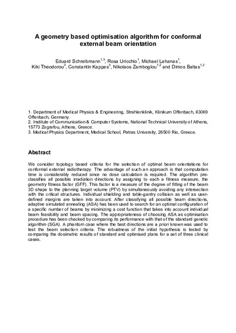 Pdf A Geometry Based Optimization Algorithm For Conformal External Beam Radiotherapy