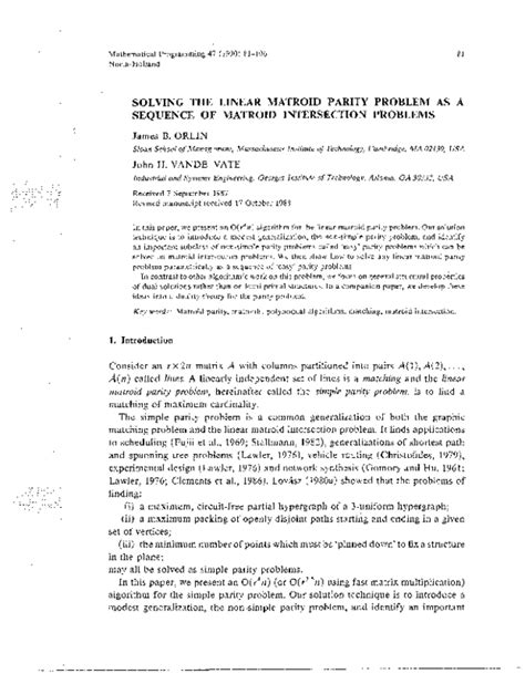 Pdf Solving The Linear Matroid Parity Problem As A Sequence Of