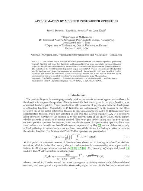 Approximation By Modified Post Widder Operators Pdf Continuous Function Limit Mathematics