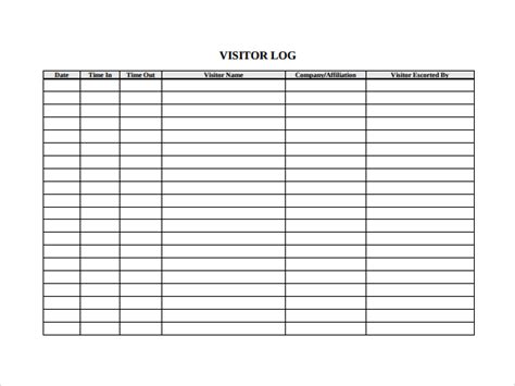 Visitor Log Template Excel