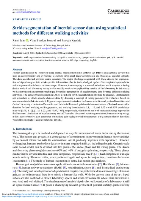 Pdf Stride Segmentation Of Inertial Sensor Data Using Statistical