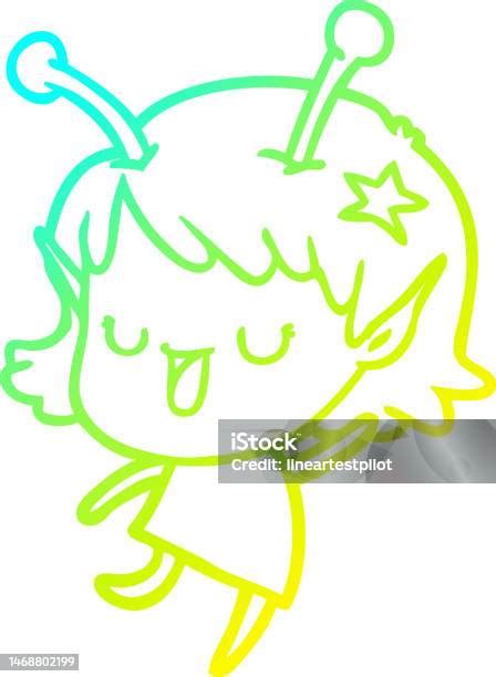 행복한 외계인 소녀 만화의 차가운 그라데이션 선 그리기 웃고 귀여운에 대한 스톡 벡터 아트 및 기타 이미지 귀여운 그라데이션 낙서 드로잉 Istock