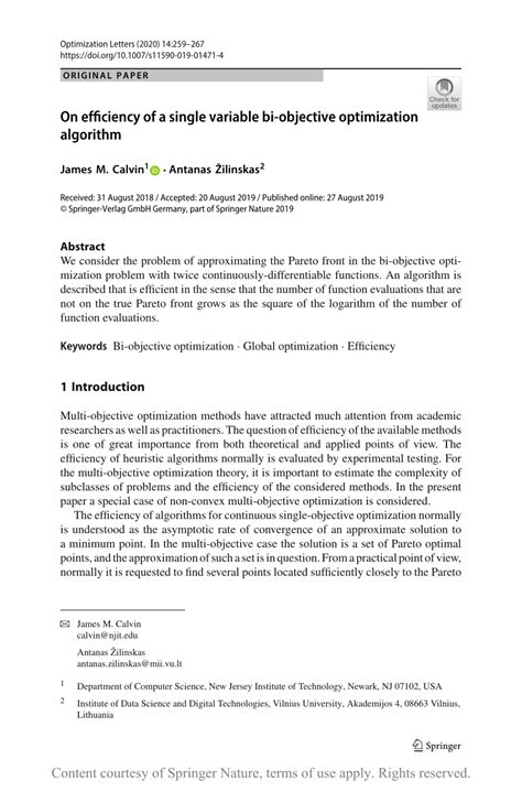 On Efficiency Of A Single Variable Bi Objective Optimization Algorithm Request Pdf