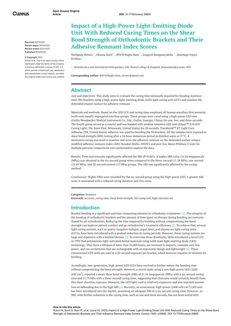 Pdf Impact Of A High Power Light Emitting Diode Unit With Reduced Curing Times On The Shear