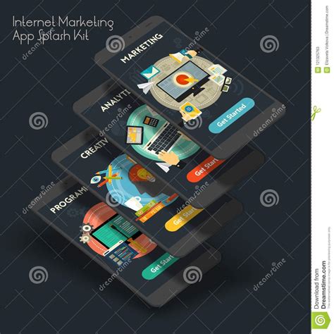 Flat Design Responsive Ui Mobile App With 3d Mockups Stock Vector Illustration Of Media