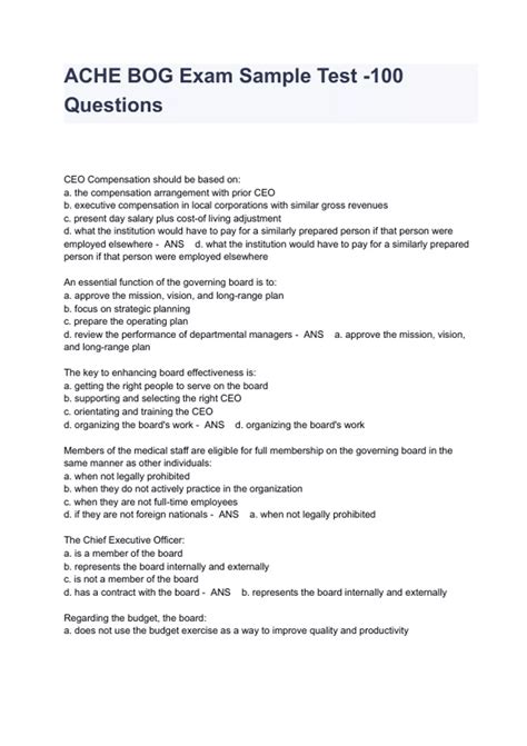 Ache Bog Exam Sample Test 100 Questions And Answers Ache Fache Stuvia Us