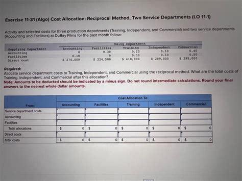 Solved Exercise 11 31 Algo Cost Allocation Reciprocal