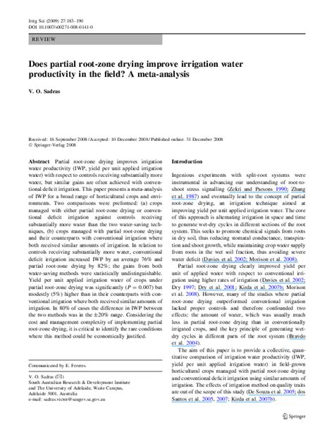 Pdf Does Partial Root Zone Drying Improve Irrigation Water Productivity In The Field A Meta