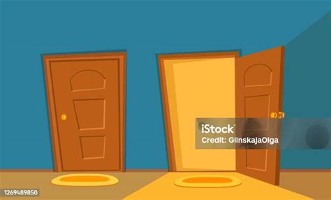 오픈 도어 만화 다채로운 벡터 일러스트레이션 하우스 아파트 입구 0명에 대한 스톡 벡터 아트 및 기타 이미지 0명 가정의 방 개념 Istock