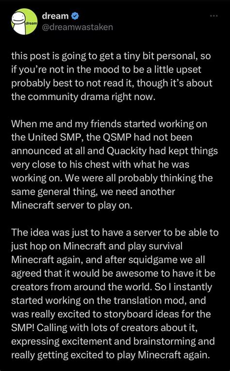 Dreams Tweet About The Qsmpusmp Stuff Rdreamwastaken2