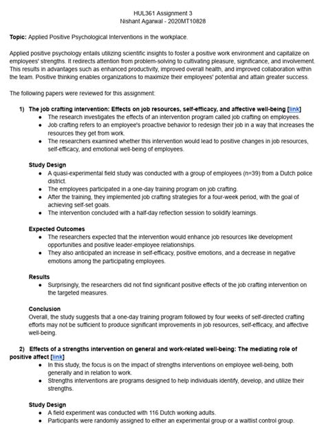 Hul361 Assignment 3 Pdf Positive Psychology Job Satisfaction