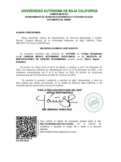 Constancia De Inscripción Uabc 2022 2 Pdf Ciencias Sociales