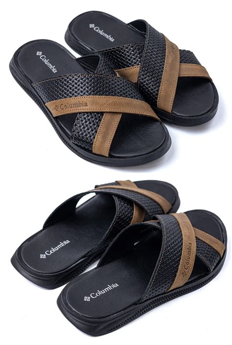 Мужские кожаные летние шлепанцы сланцы Columbia Летние мужские шлепки черные Мужская обувь Id
