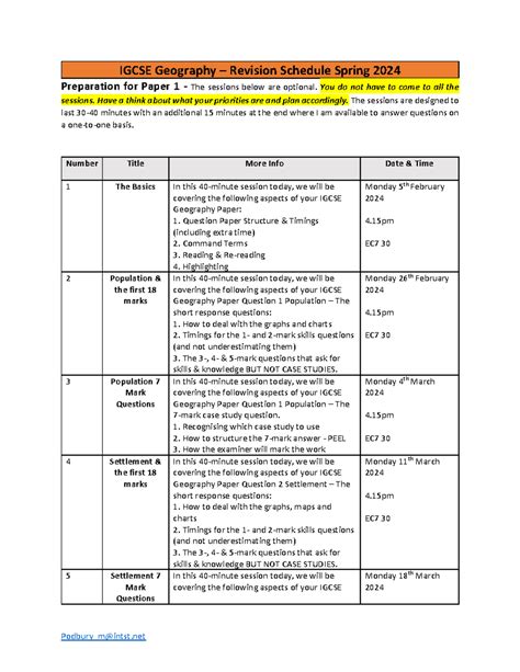 Igcse 0460 Geography Revision Timetable 2024 Podburymintst Igcse