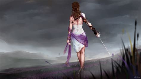 Girl Katana Landscape Sky