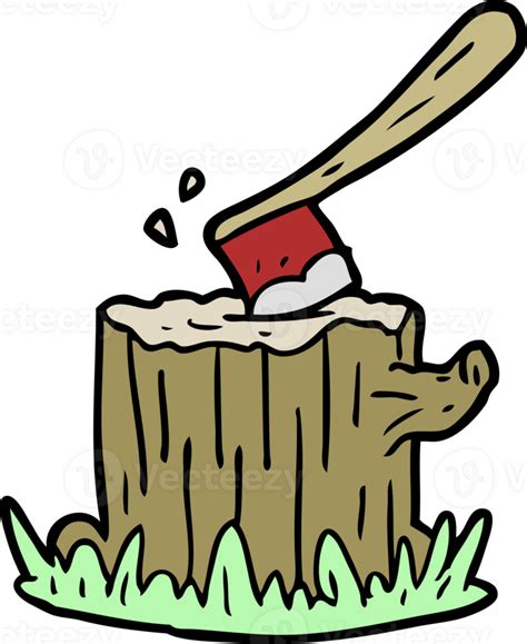 Cartoon Axe Stuck In Tree Stump 40300237 PNG