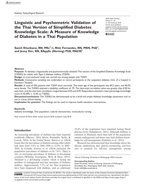 Pdf Linguistic And Psychometric Validation Of The Thai Version Of Simplified Diabetes