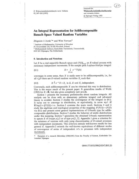 Pdf An Integral Representation For Self Decomposable Banach Space