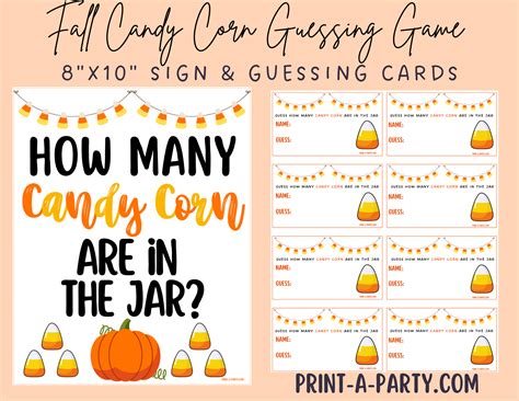 Fall Candy Corn Jar Guessing Game Printable Sign And Guessing Cards Fo